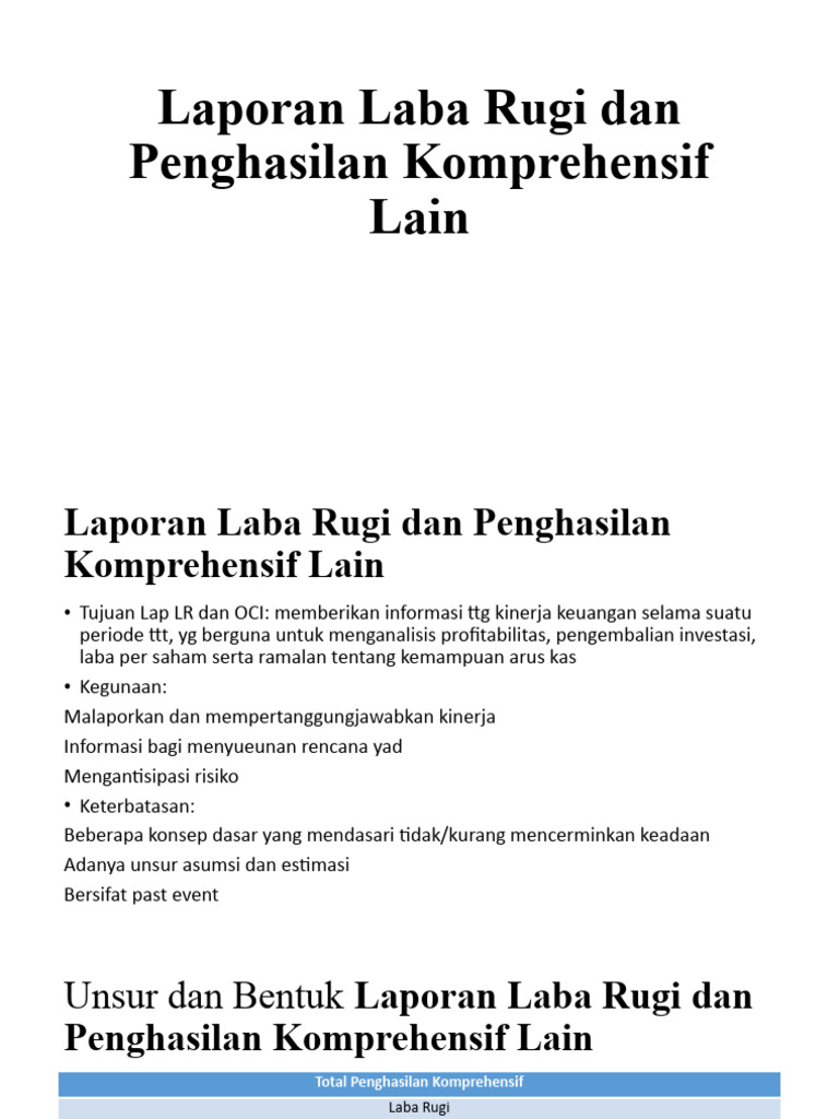 Laporan Laba Rugi Dan Penghasilan Komprehensif Lain | PDF