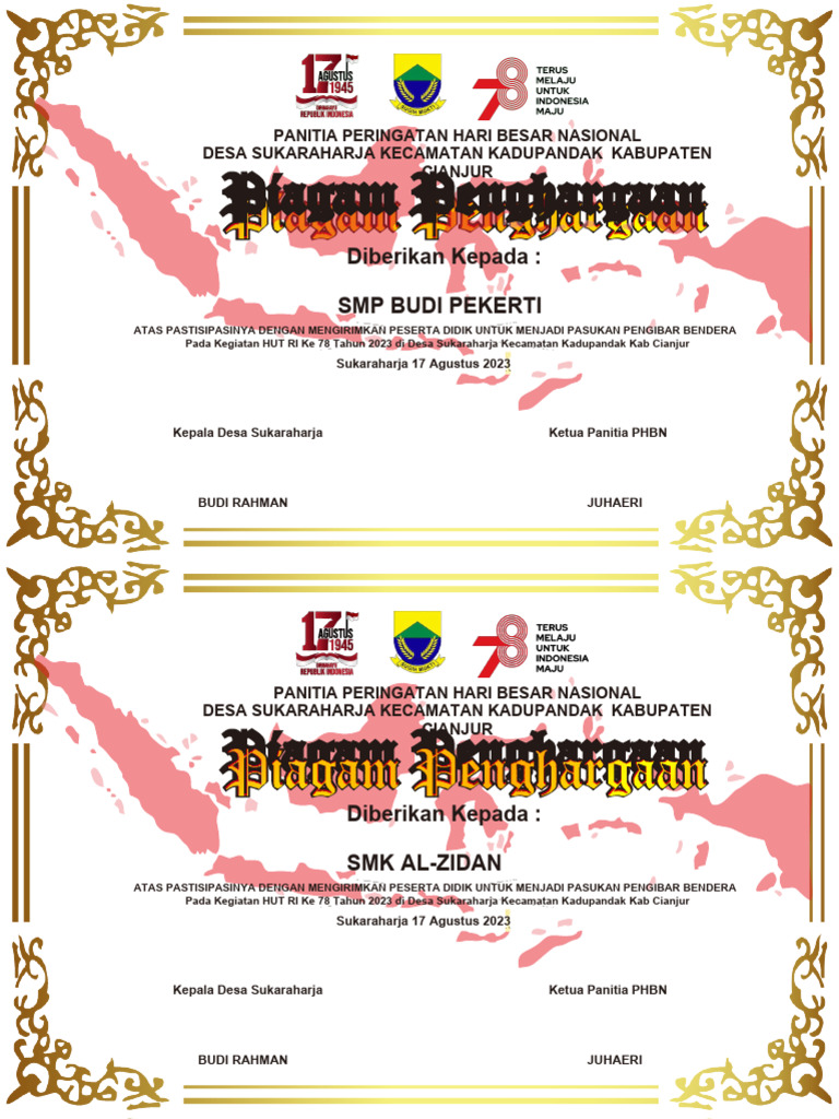 Piagam Penghargaan Paskibraka 2023 | PDF