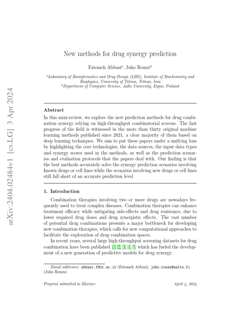 New Methods For Drug Synergy Prediction | Download Free PDF | Deep ...