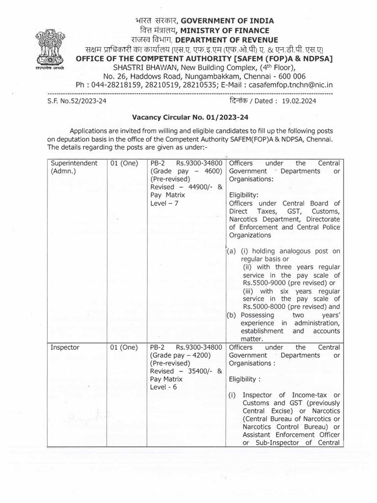 02 Inspector Superintendent Posts Advt Details Application Form Income ...