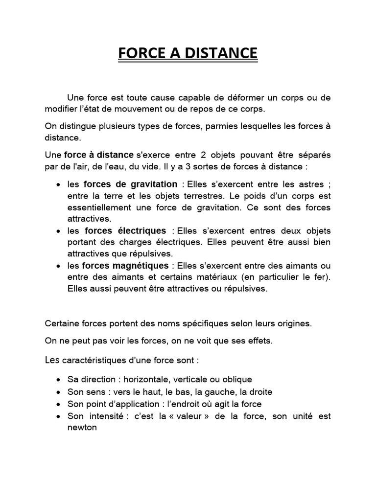 Forces à distance en science | PDF