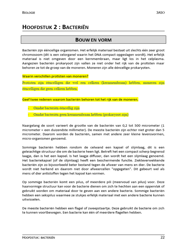 Hoofdstuk 2 (BacteriÃ N) Ingevuld en Aangeduid | PDF