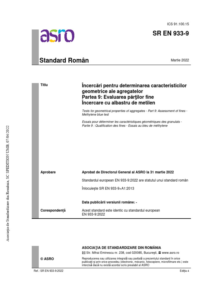 SR EN 933-9 (2022) e PDF | PDF | Construction Aggregate | Adsorption