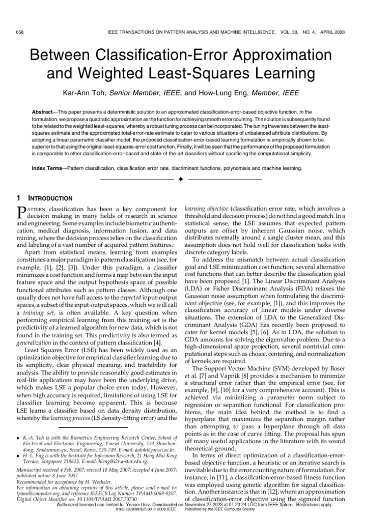 Between Classification-Error Approximation and Weighted Least-Squares Learning | PDF ...