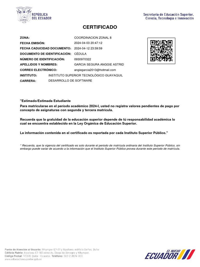 Certificado de No Adeudar 2024 | PDF