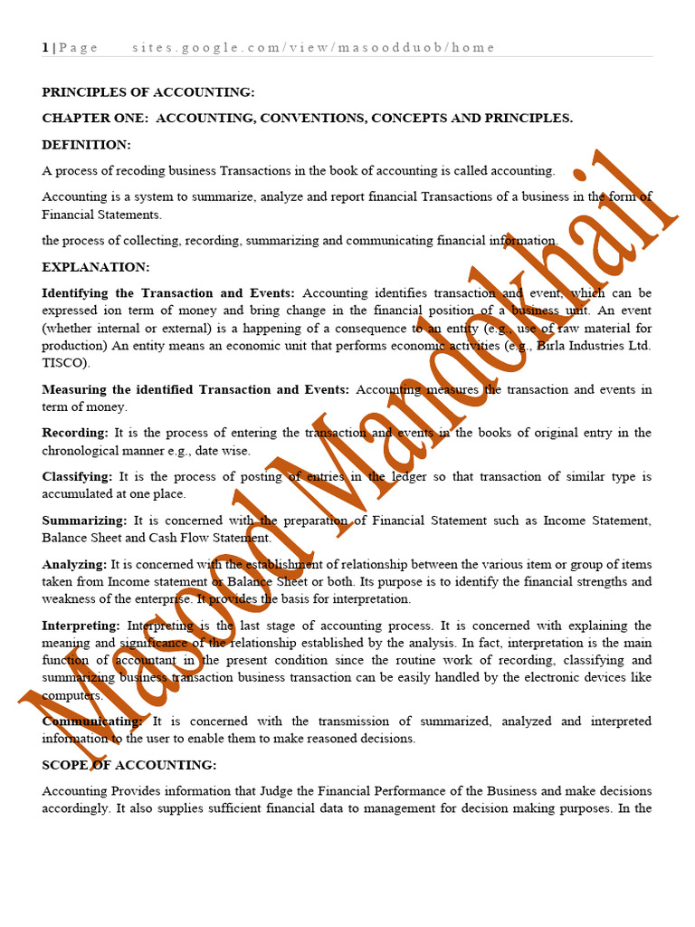 Chap 1 Accounting Nature Scope Concept and Convention | PDF ...