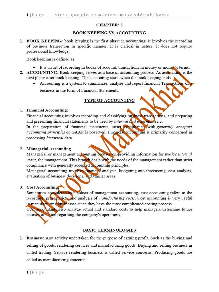 Chap 2 Book Keeping and Accounting and Basic Terminologies | PDF ...