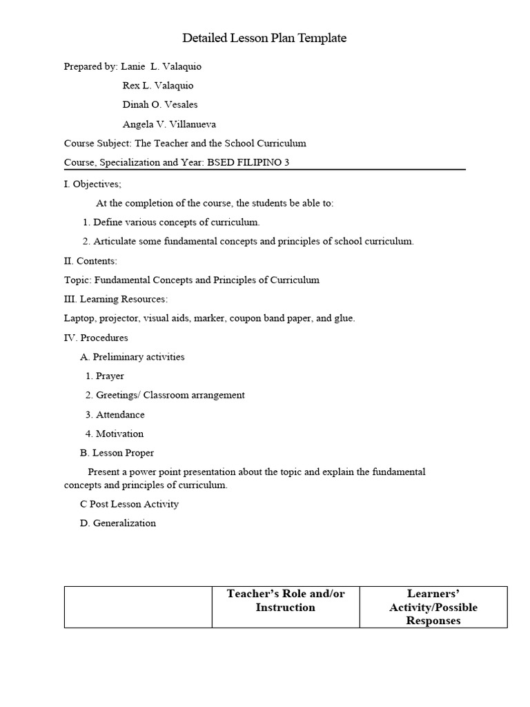 Detailed Lesson Plan Template | PDF | Curriculum | Learning