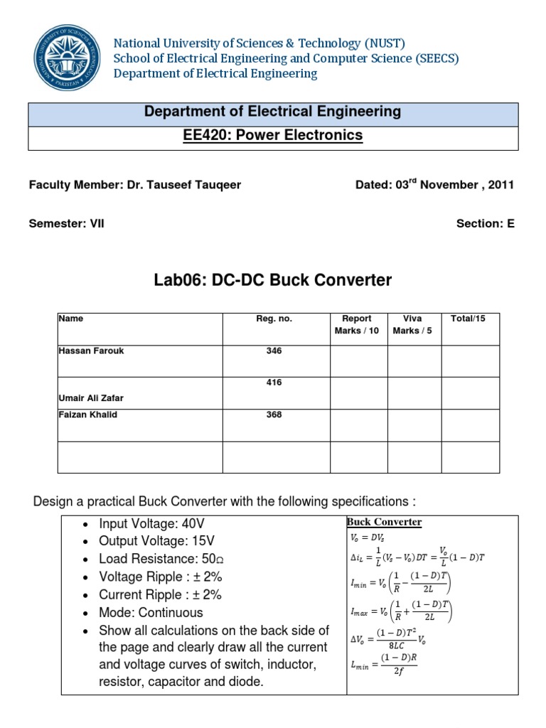 Buck Converter Lab Report for EE420 | PDF | Electrical Engineering ...