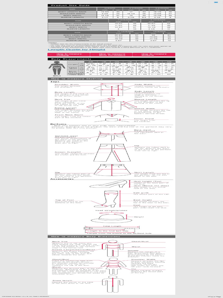 Uniqlo Size Chart | Download Free PDF | Length | Human Appearance