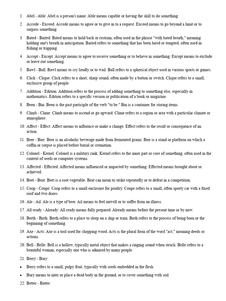 Homophones With Meaning | PDF | Verb | Mail