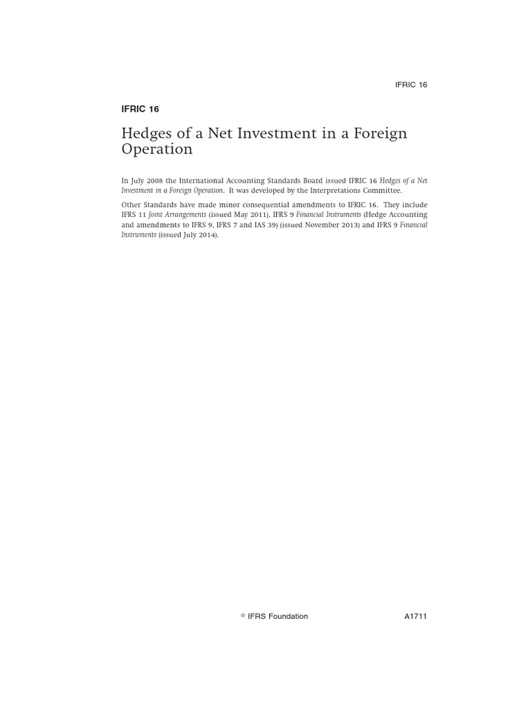 IFRIC 16 - Hedges of A Net Investment in A Foreign Operation | PDF | International Financial ...
