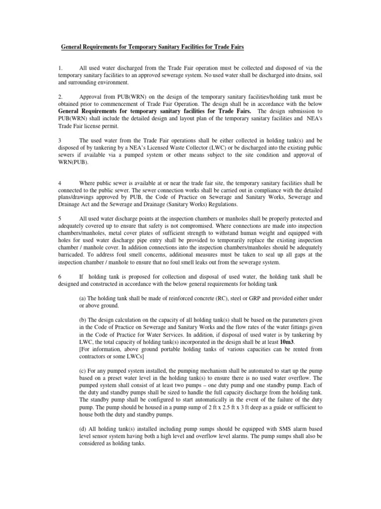 Generalreq-Temp Sani-Trade Fairs | PDF | Sanitary Sewer | Sewerage