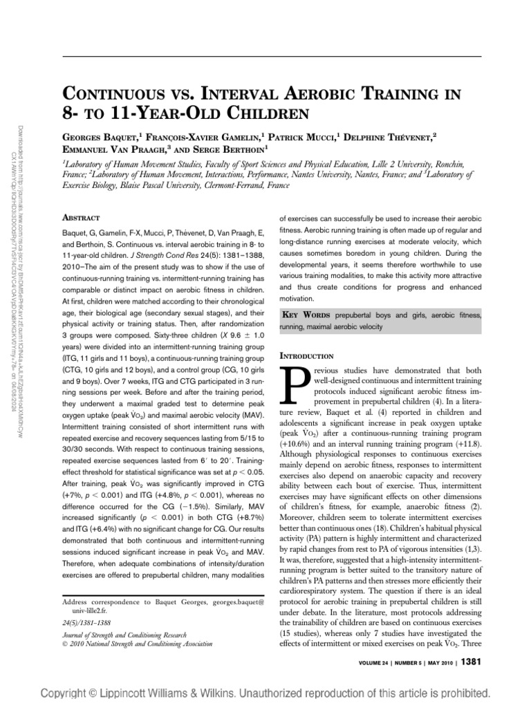 Continuous Vs Interval Aerobic Training in 8 To.32 | PDF | Physical ...