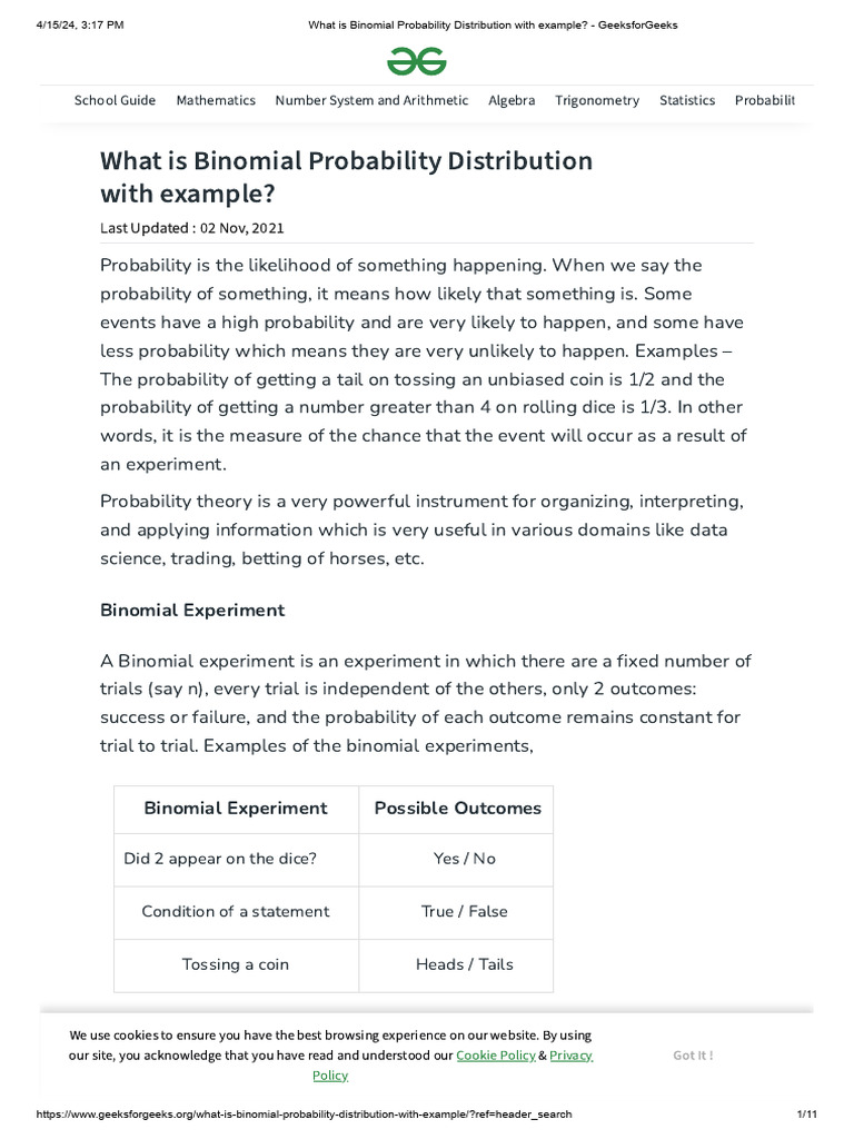 Binomial Probability Distribution | Download Free PDF | Probability | Odds