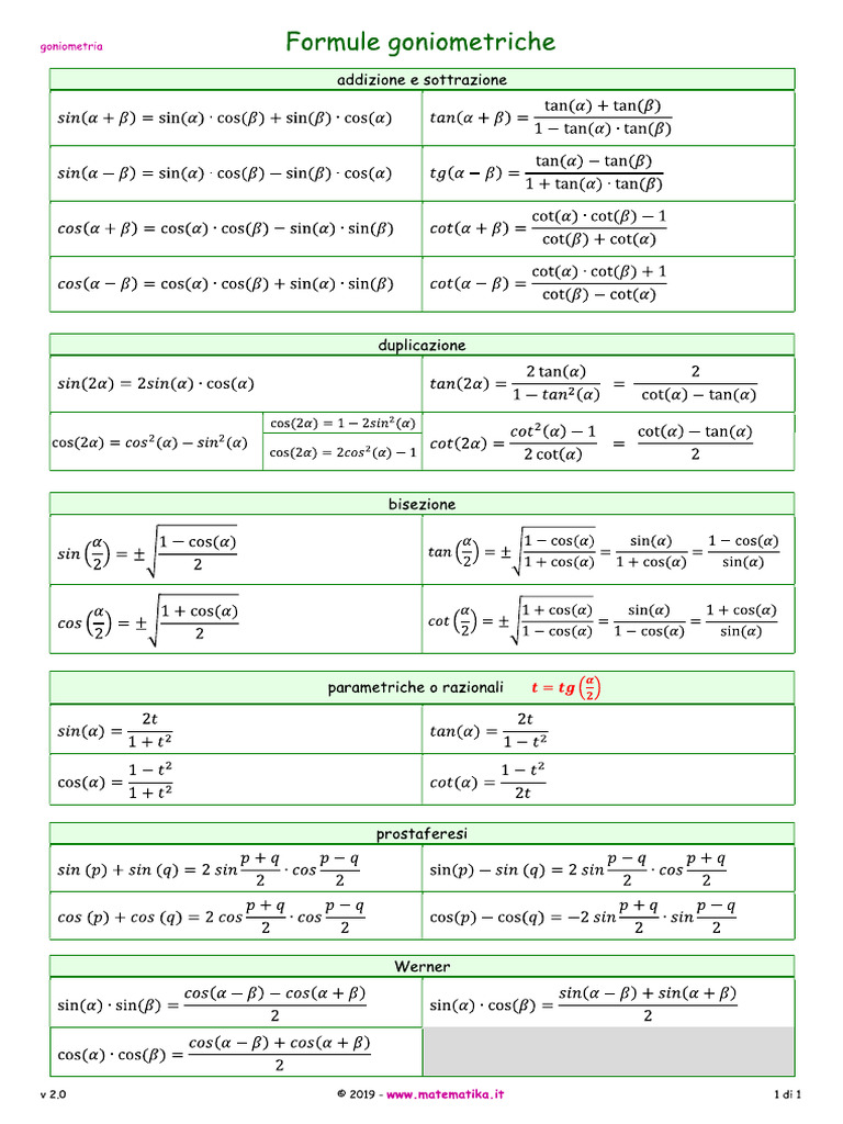 Formule Goniometriche | PDF