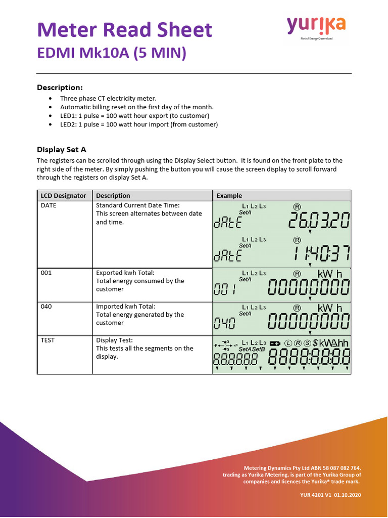 YUR 4201 EDMI Mk10A Read Sheet - 5 MIN | PDF | Electronics | Electricity