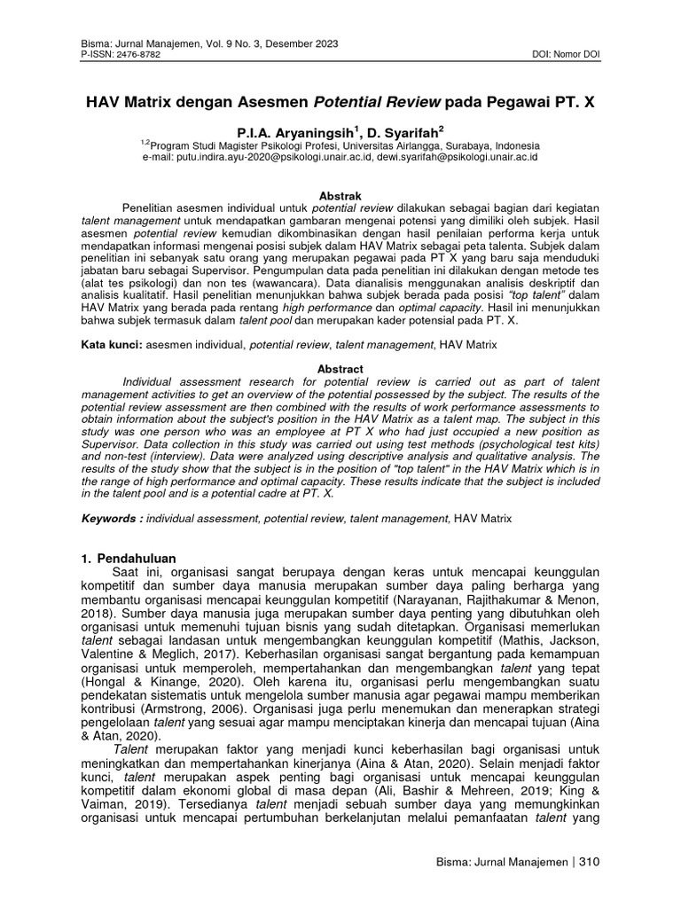 HAV Matrix dalam Asesmen Potensi Pegawai | PDF