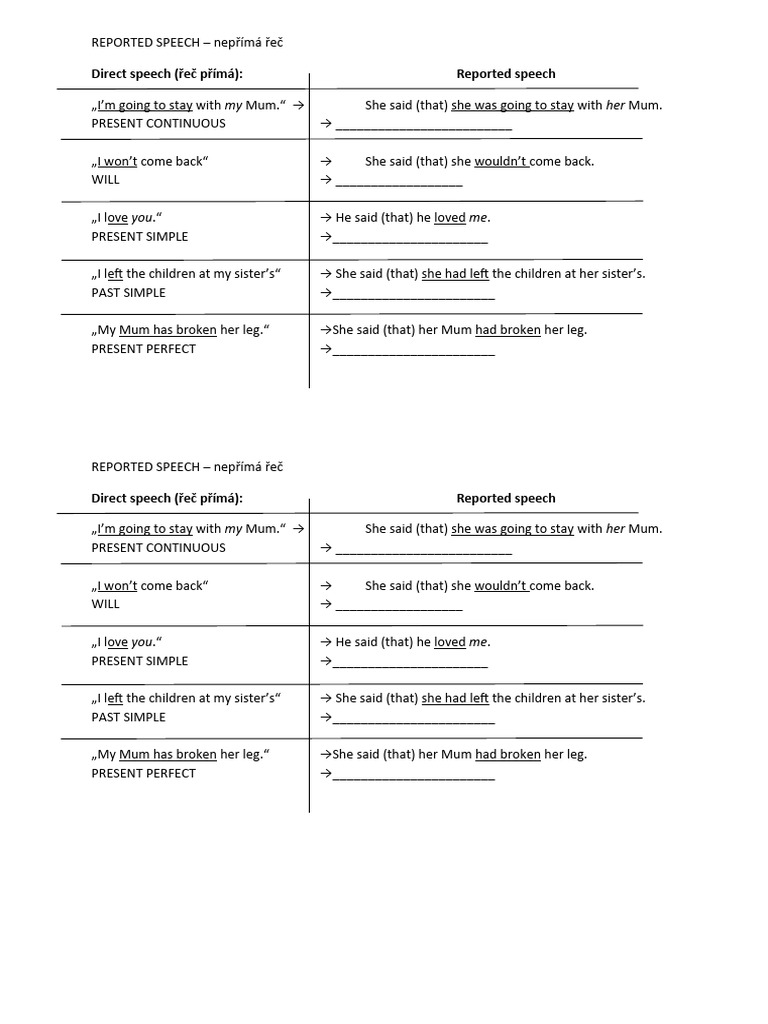 Reported Speech Examples and Rules | PDF