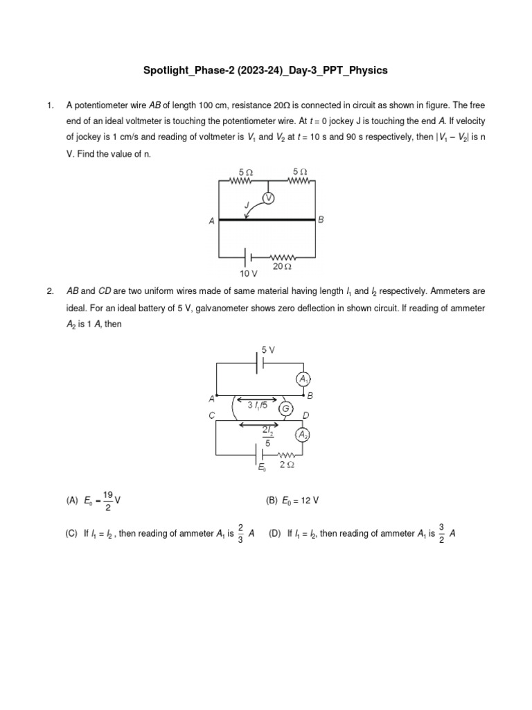 Spotlight Phase-2 (2023-24) Day-3 PPT Physics | PDF | Capacitor ...