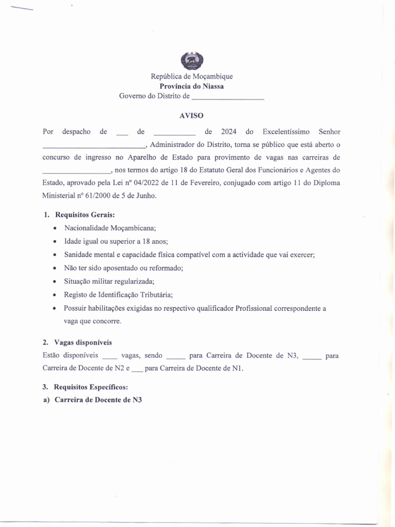 Modelo de Aviso de Abertura de Concurso | PDF | Diploma de bacharel