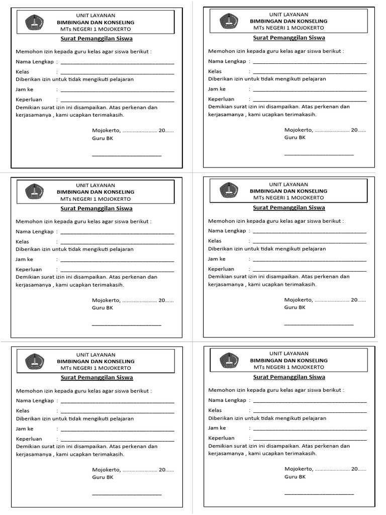 Surat Pemanggilan Siswa | PDF