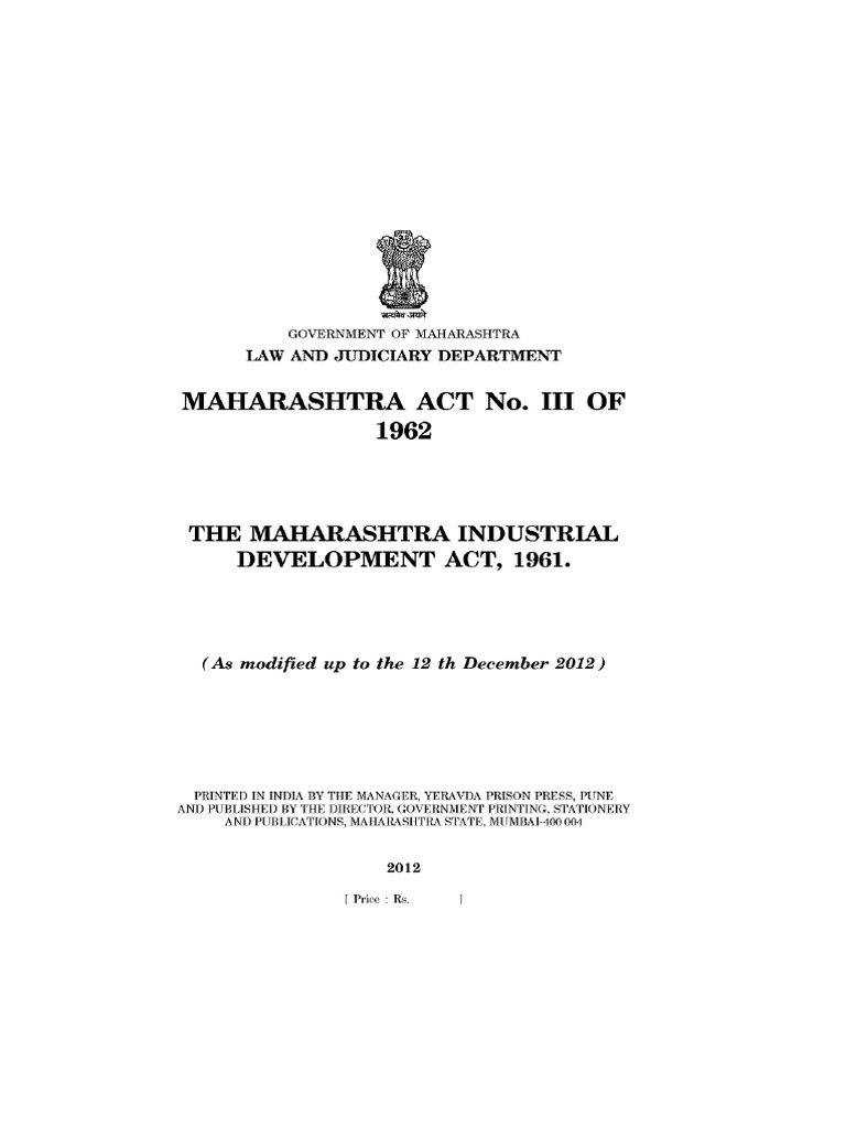 The Maharashtra Industrial Development Act, 1961 - MIDC | PDF | Banks ...