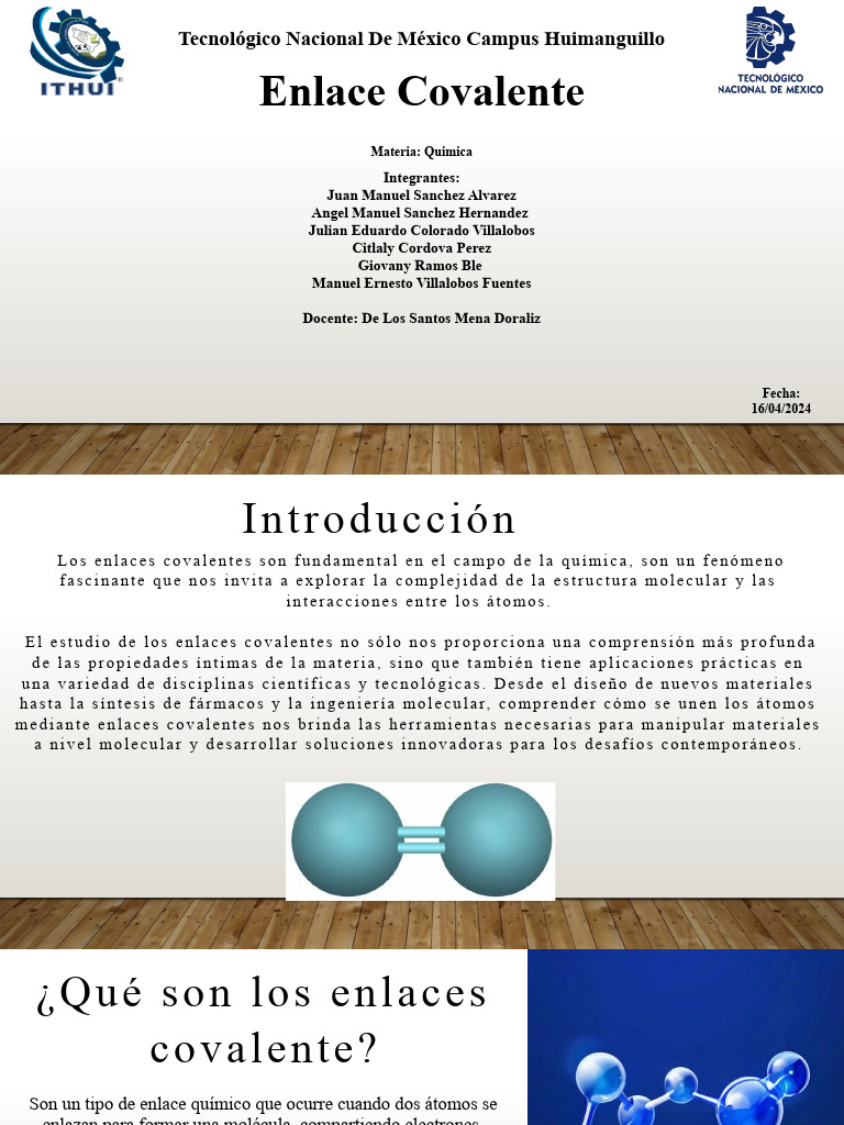 Enlace Covalente - Equipo II 2.0 | PDF | Enlace covalente | Enlace químico