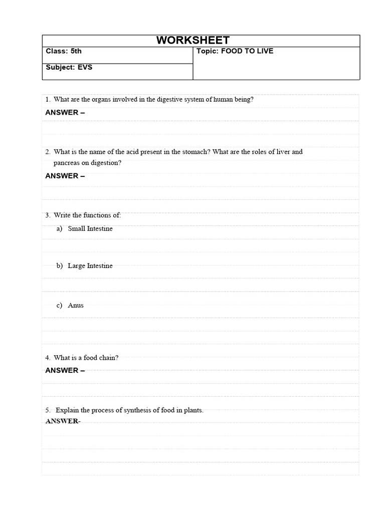 Food To Live - Worksheet | PDF