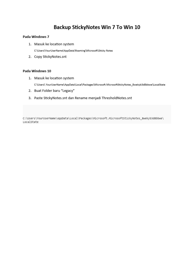 Backup StickyNotes Win 7 To Win 10 | PDF | Computers