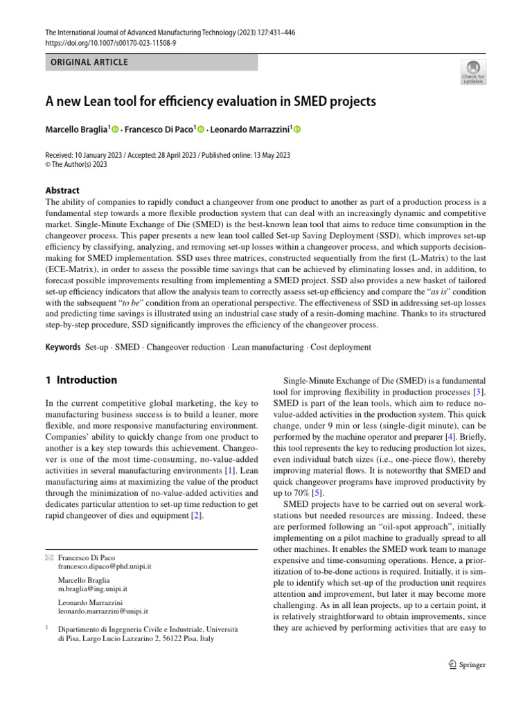 A New Lean Tool For Efficiency Evaluation in Smed Projects 2yhwxouh | PDF | Lean Manufacturing ...