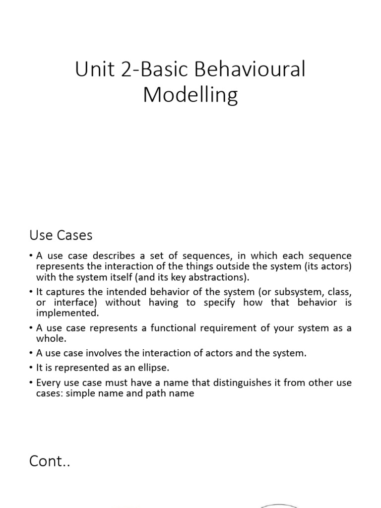 Unit 2-Basic Behavioural Modelling | PDF | Use Case | System
