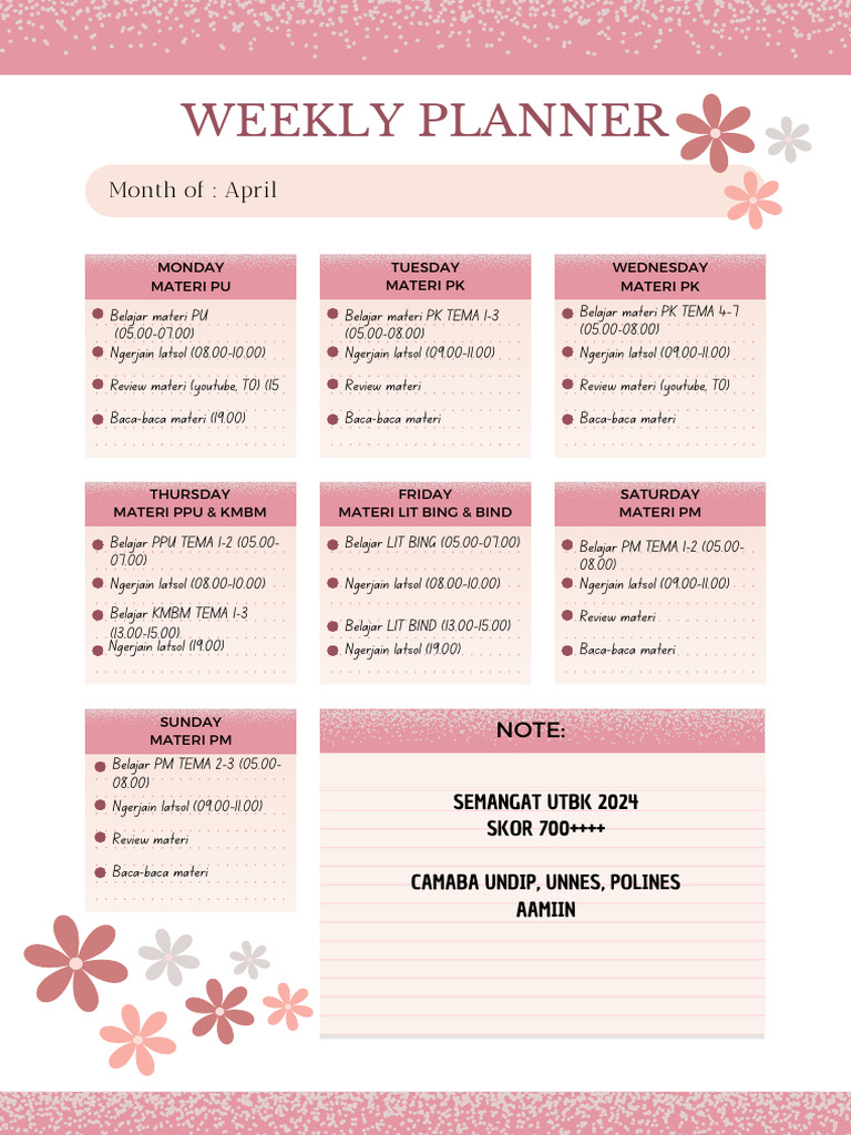White and Pink Stripes Weekly Planner | PDF
