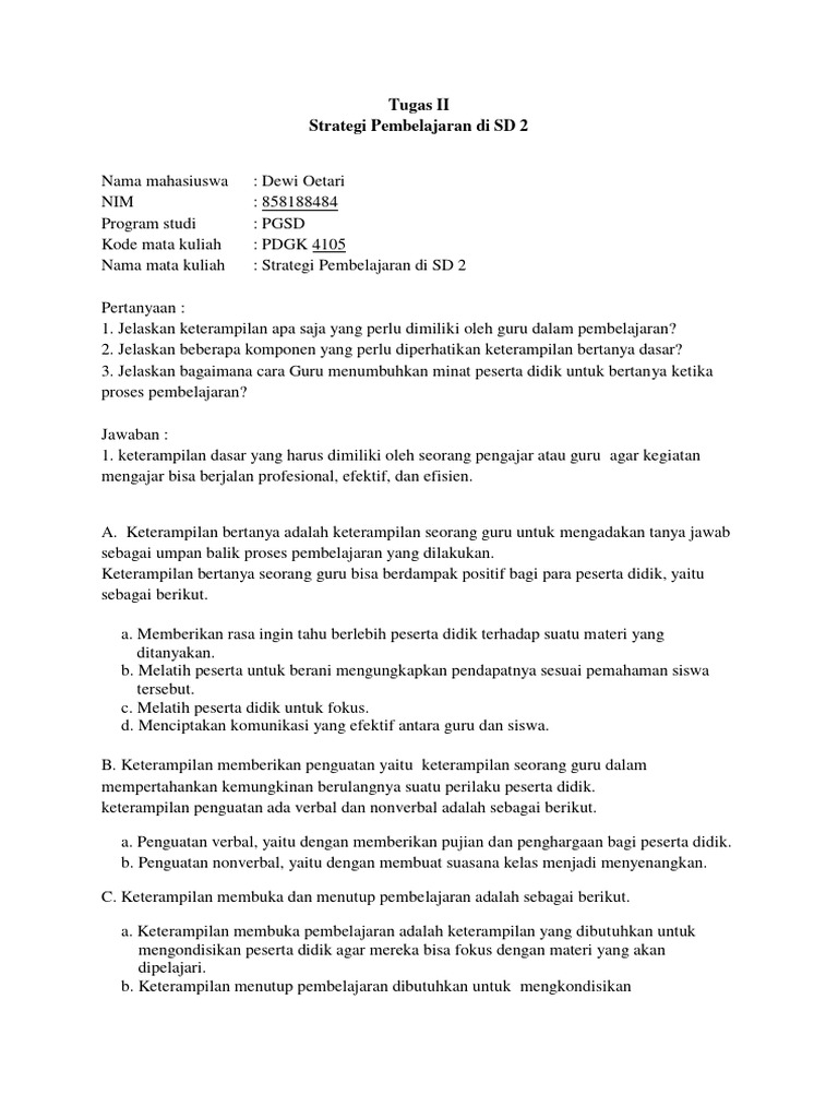 Strategi Pembelajaran Di SD 2 | PDF