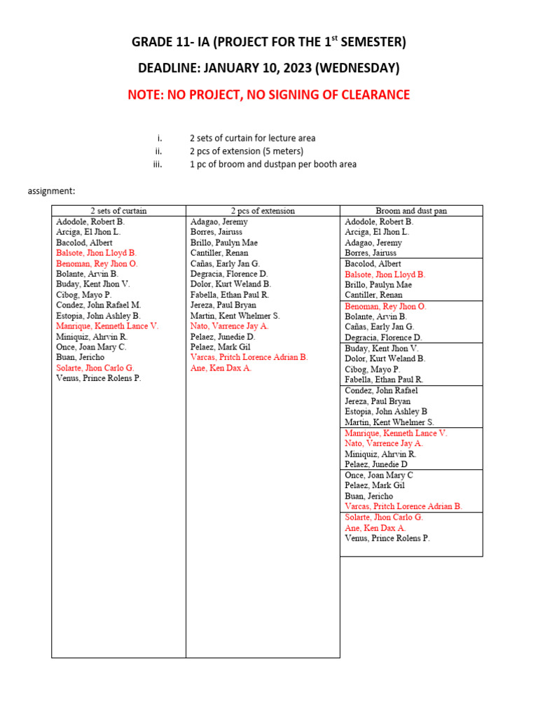 Grade 11 Semester 1 Project Details | PDF
