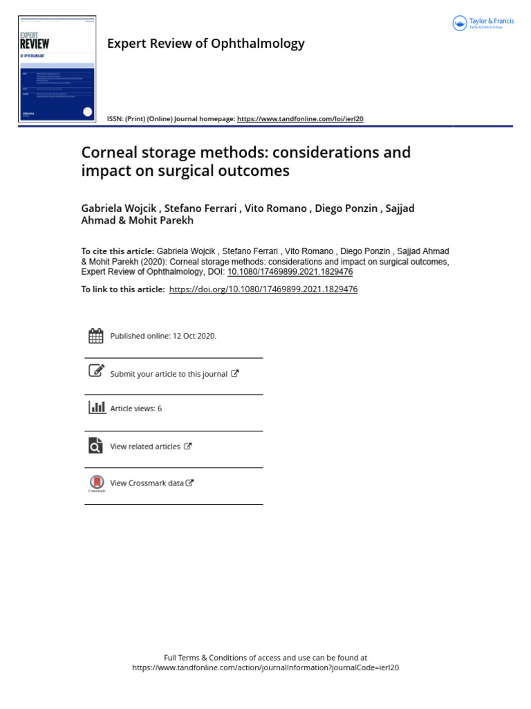 Corneal Storage Methods Considerations and Impact On Surgical Outcomes ...