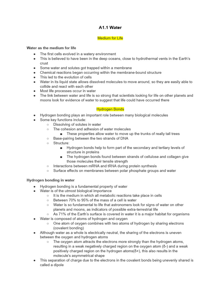 A1.1 Water Notes | Download Free PDF | Solubility | Water