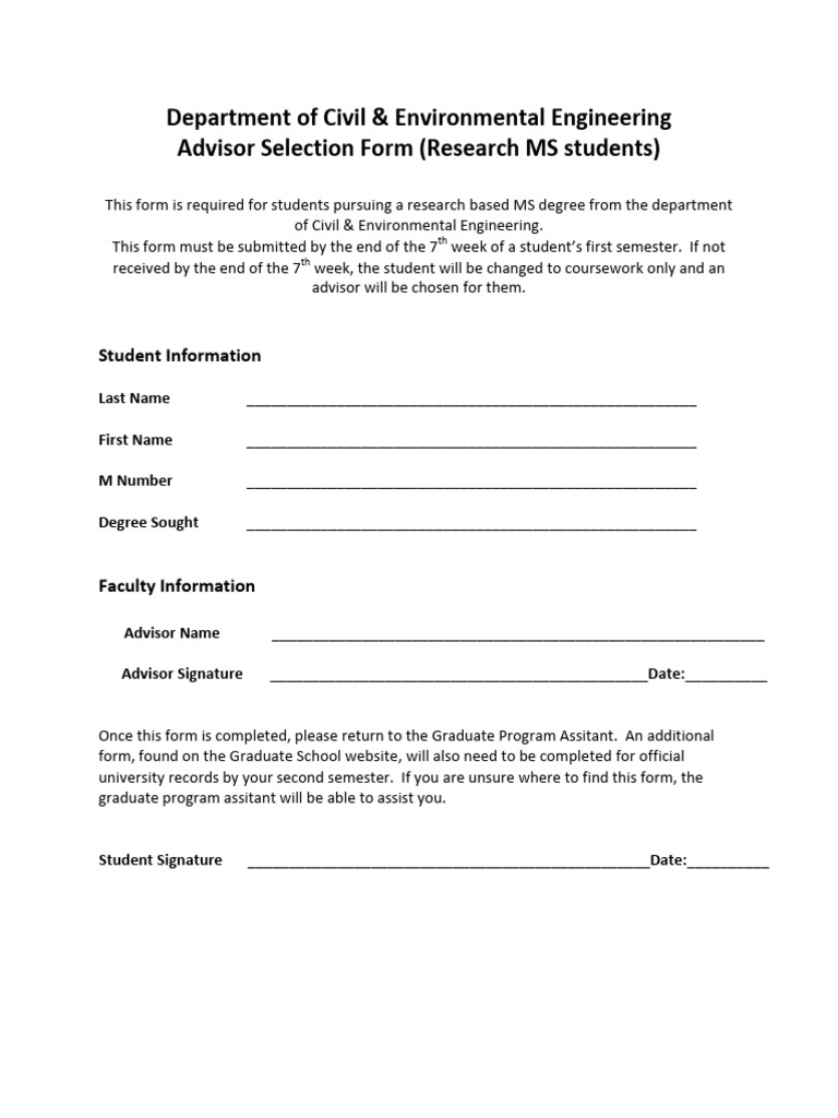 Cee Departmental Advisor Form Ms Research | PDF