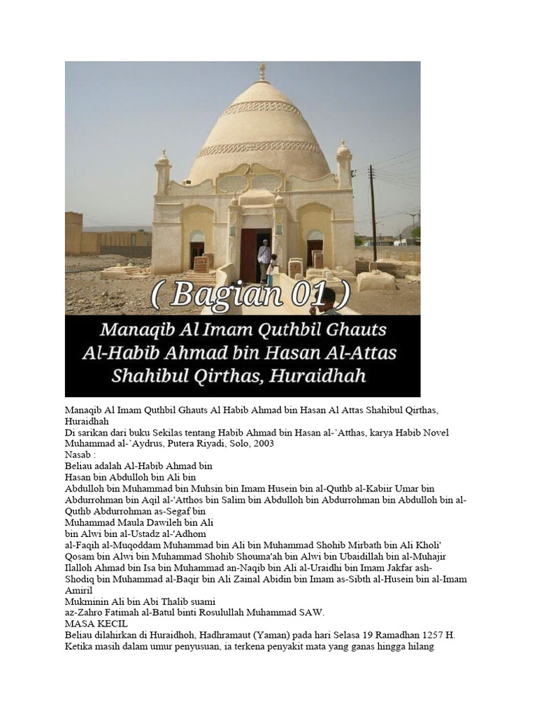 Manaqib Al Imam Quthbil Ghauts Al Habib Ahmad Bin Hasan Al Attas ...