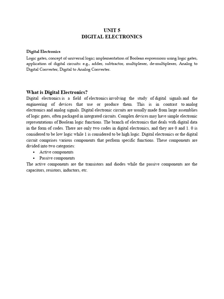 Unit 5 Digital Elec | PDF | Subtraction | Analog To Digital Converter