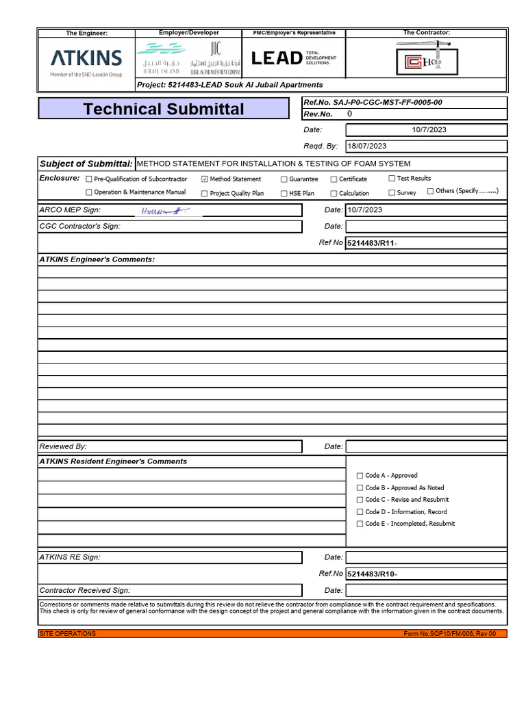 Saj-Po-Cgc-Mst-Ff-005-00 Mos For The Installaton and Testing of Foam ...