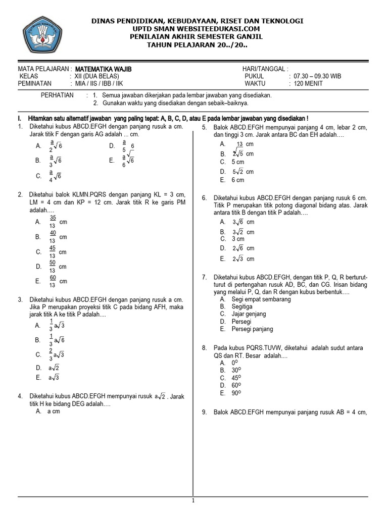 Soal Pas MTK Wajib Kelas Xii K13 | PDF