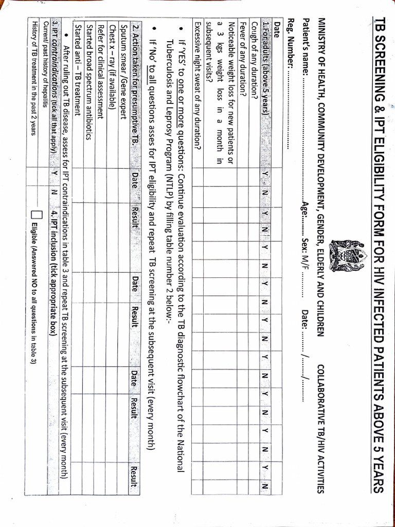 TB Screening & IPT Eligibility Form | PDF | Tuberculosis | Public Health