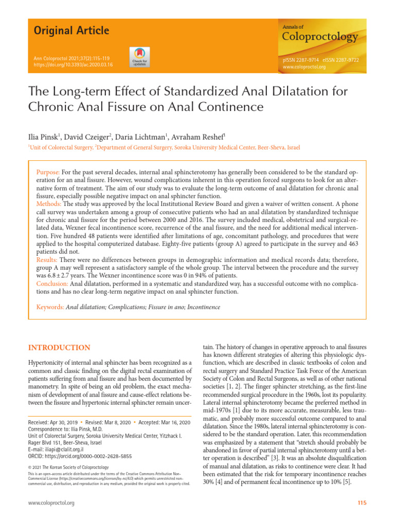 fissure dilation | PDF | Urinary Incontinence | Medical Specialties