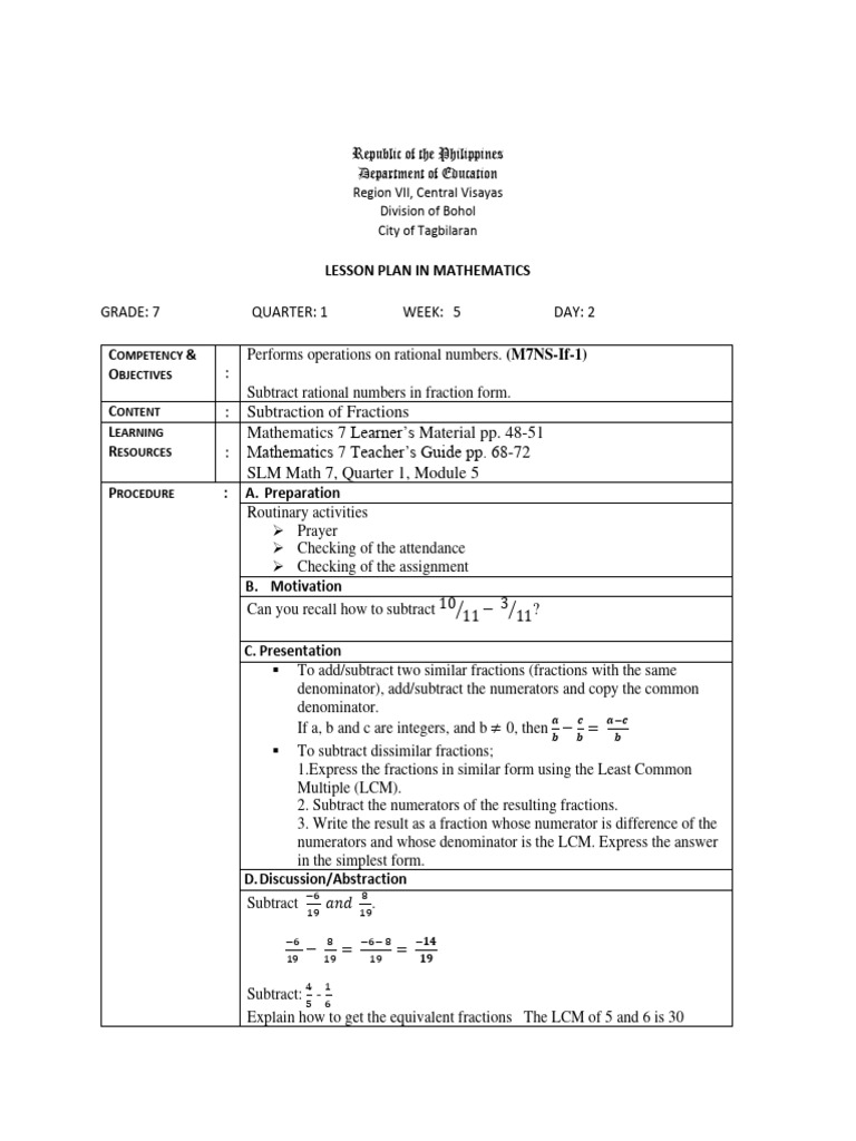 Bohol MATH7 Q1 PLP5Day2 v.01 | PDF | Mathematics | Numbers
