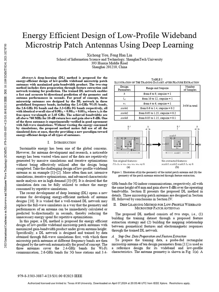 Energy Efficient Design of Low-Profile Wideband Microstrip Patch Antennas Using Deep Learning ...