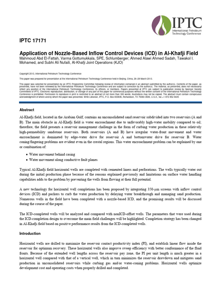 Application of Nozzle-Based Inflow Control Devices (ICD) in AL - Khafji ...