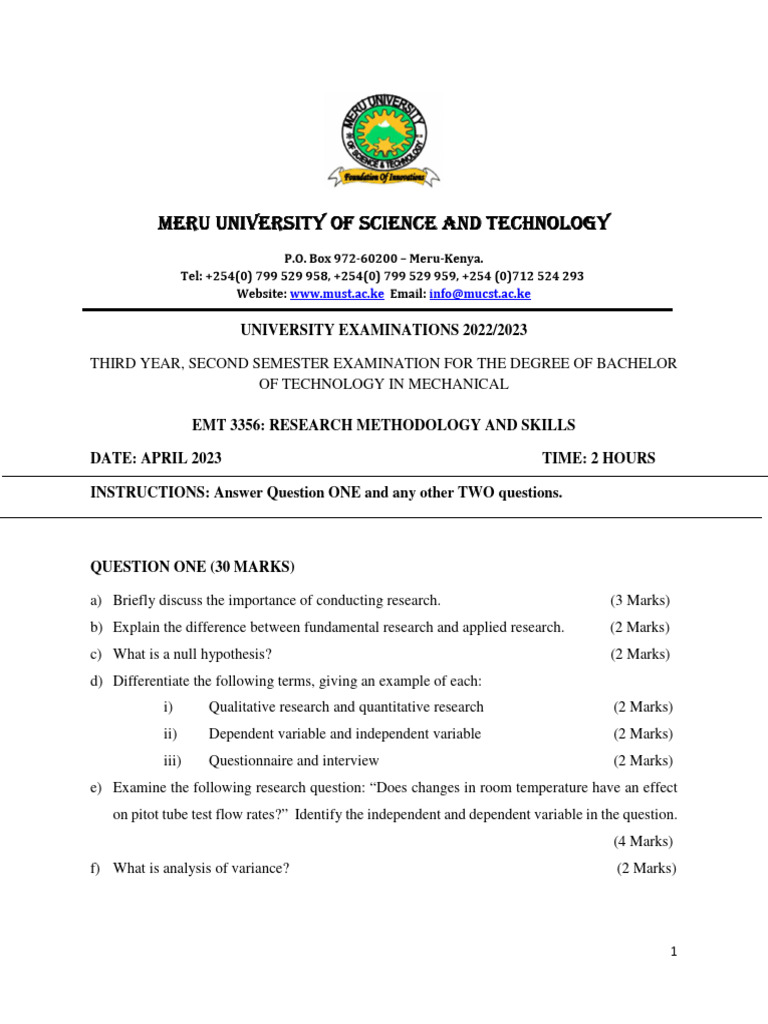 Research Methodology Exam 2023 | PDF | Sampling (Statistics) | Methodology