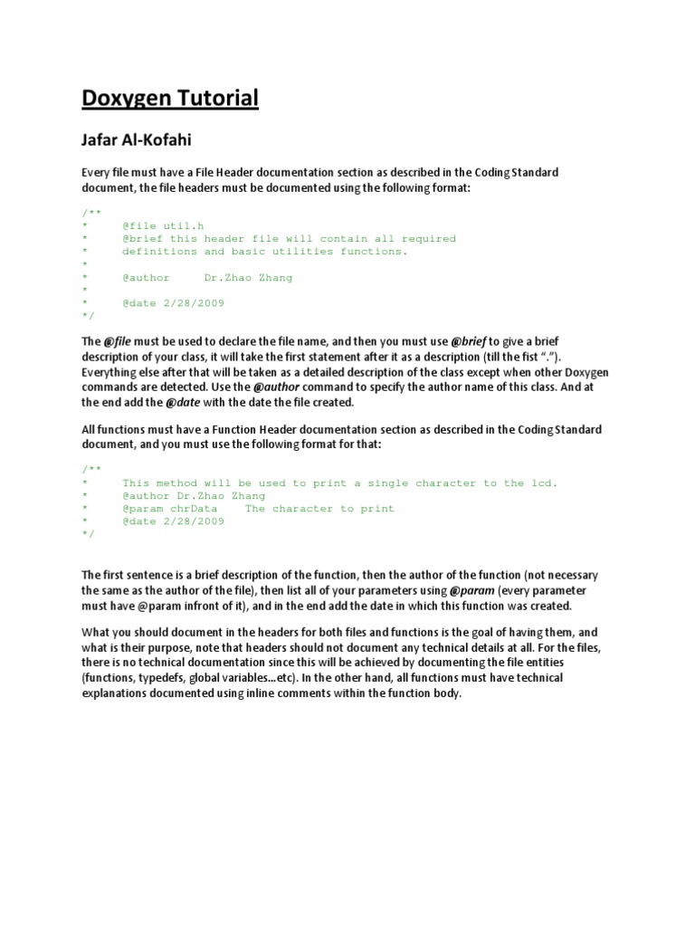 Doxygen Tutorial Jafar Al Kofahi Pdf Subroutine String Computer Science