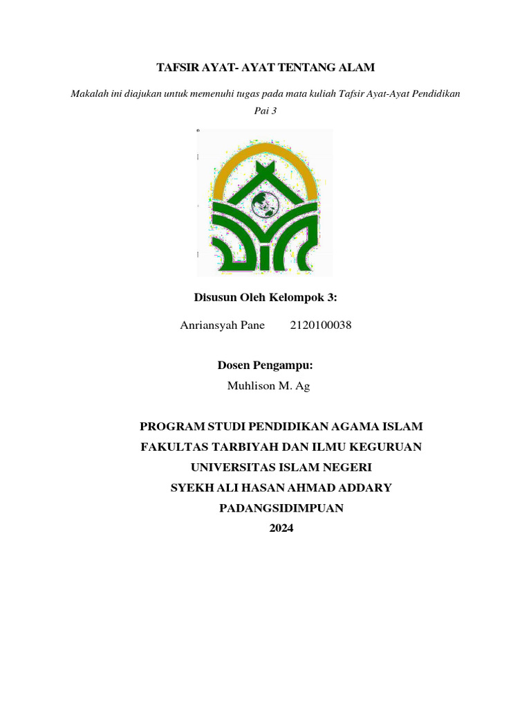 Makalah Anriansyah Pane Tafsir Ayat-Ayat Tentang Alam (1) - 1 | PDF | Agama & Spiritualitas
